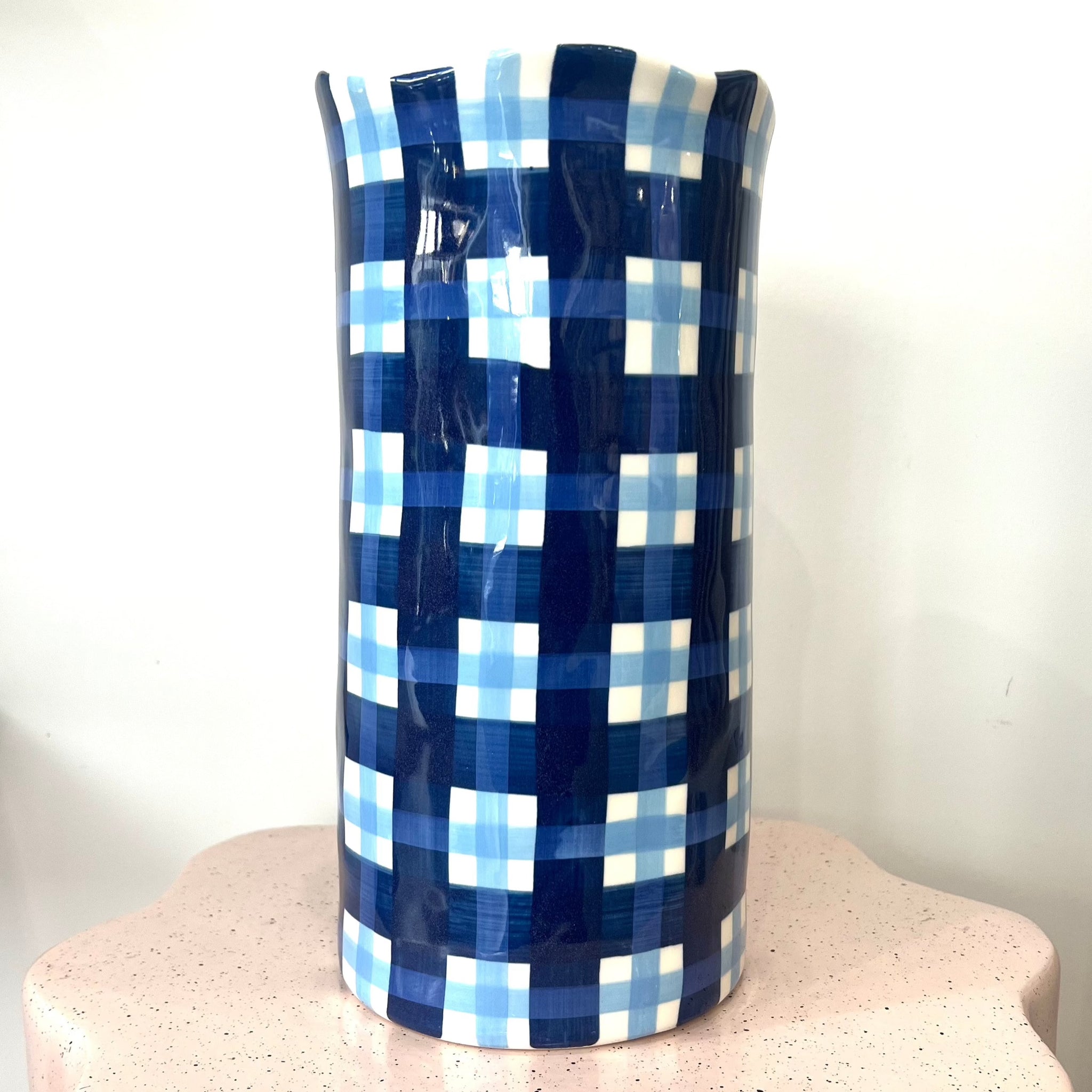 Large Navy & Cornflower Blue Gingham Vase – Hope & Me